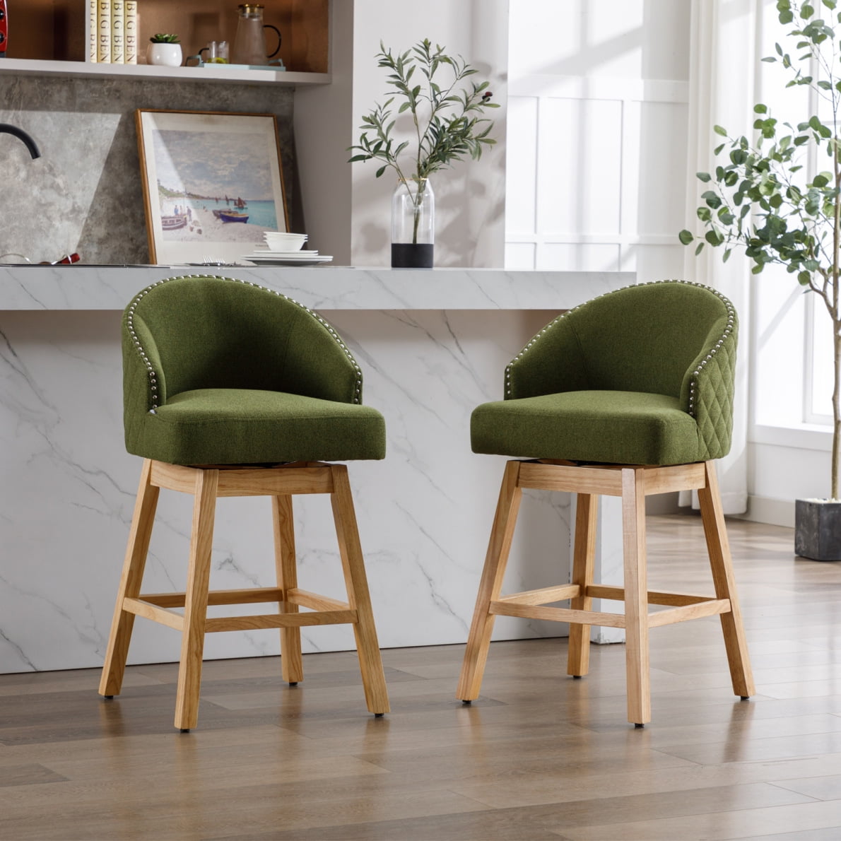 Counter Height Bar Stools Set of 2, Swivel Bar Stool with Back and ...