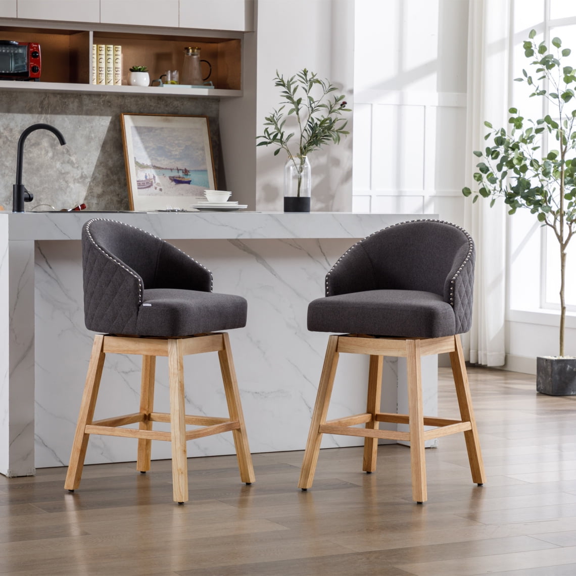 Counter Height Bar Stools Set of 2, Swivel Bar Stool with Back and ...