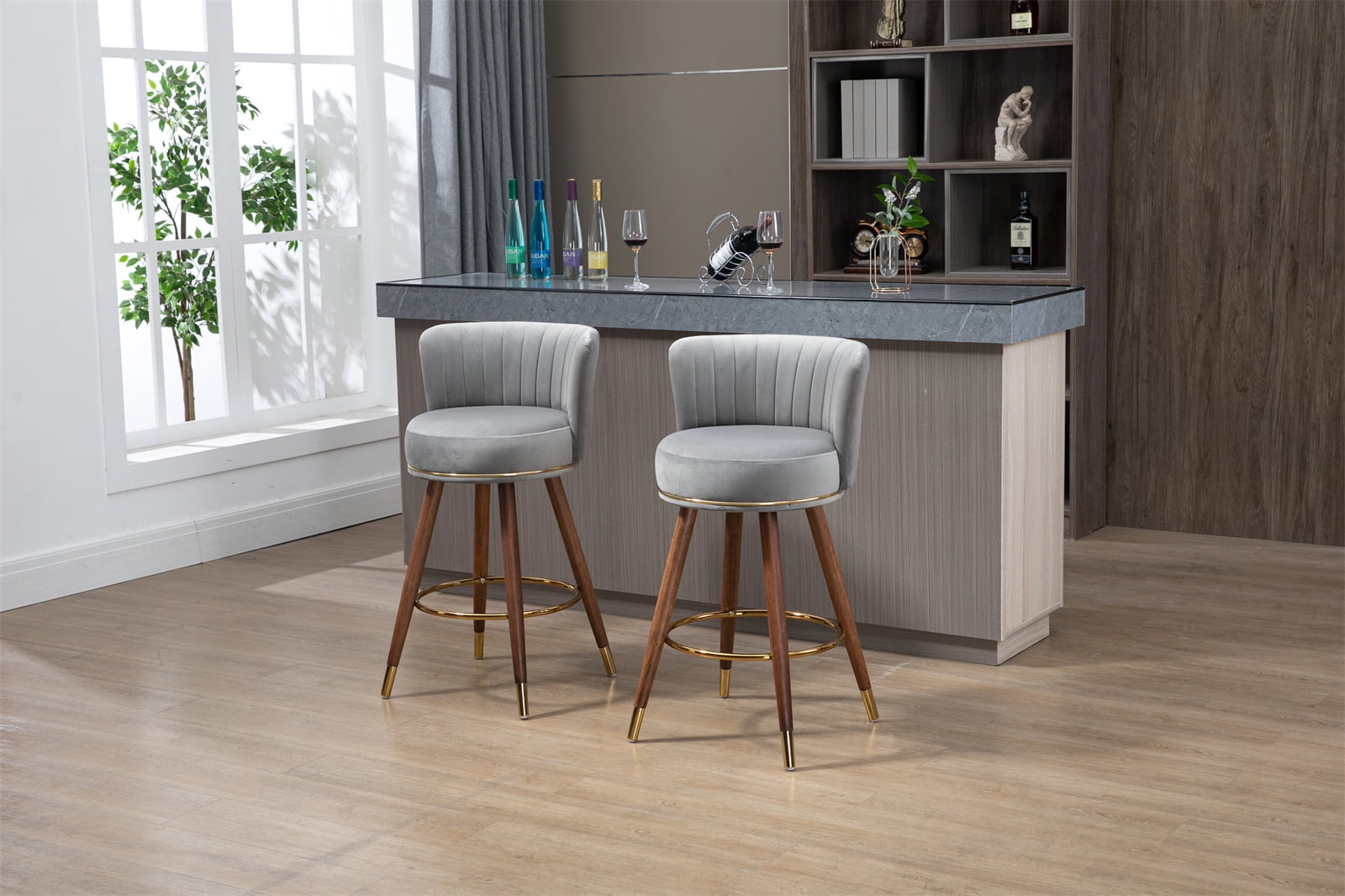 Counter Height Bar Stools Set of 2, Tufted Upholstered Bar Chairs with ...