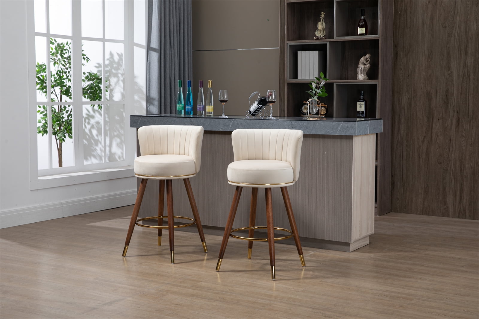 Counter Height Bar Stools Set of 2, Tufted Upholstered Bar Chairs with ...