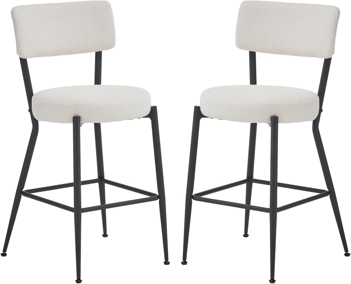 Counter Height Bar Stools Set of 2, Upholstered Boucle Velvet Barstools ...