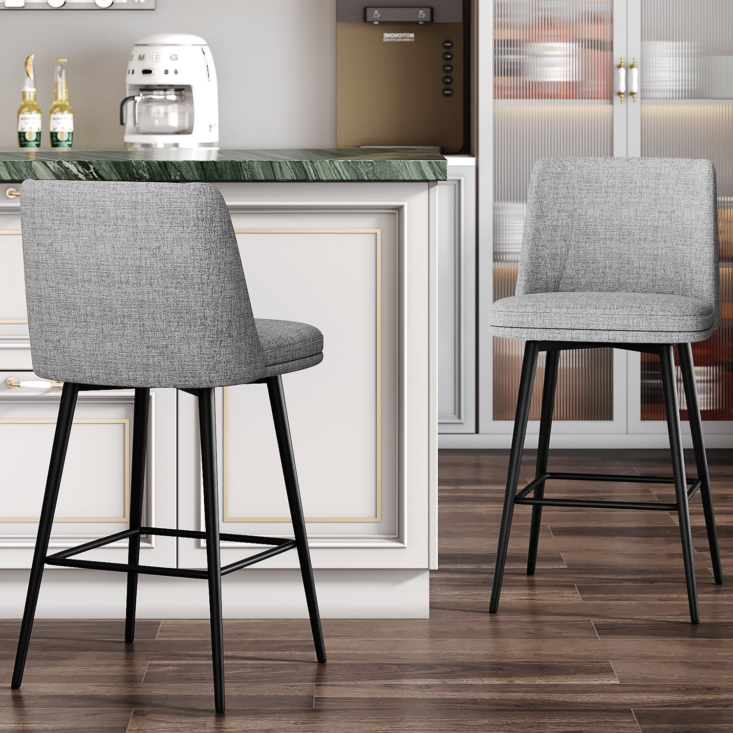 Counter Height Bar Stools Set of 2, Upholstered Swivel Bar Stools with ...