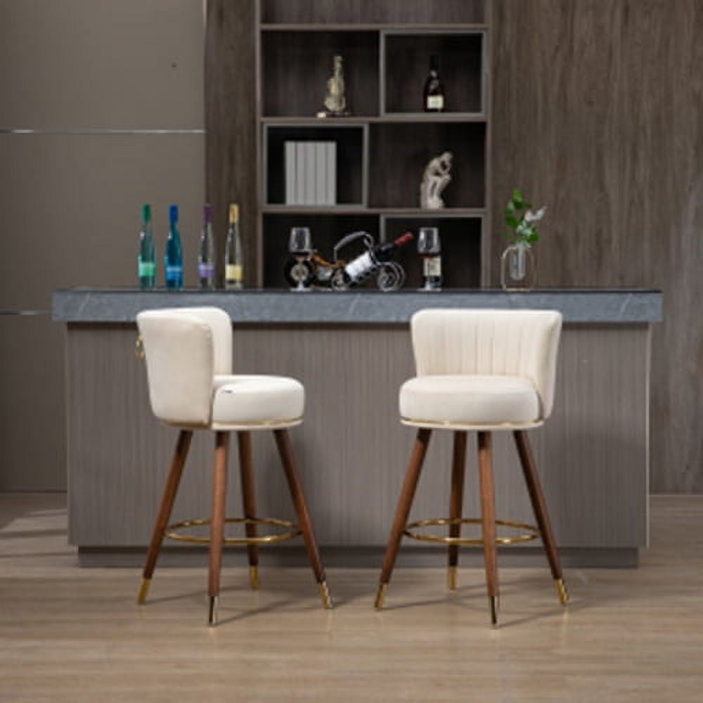 Counter Height Bar Stools Set of 2, Upholstered Tufted Bar Stools with ...