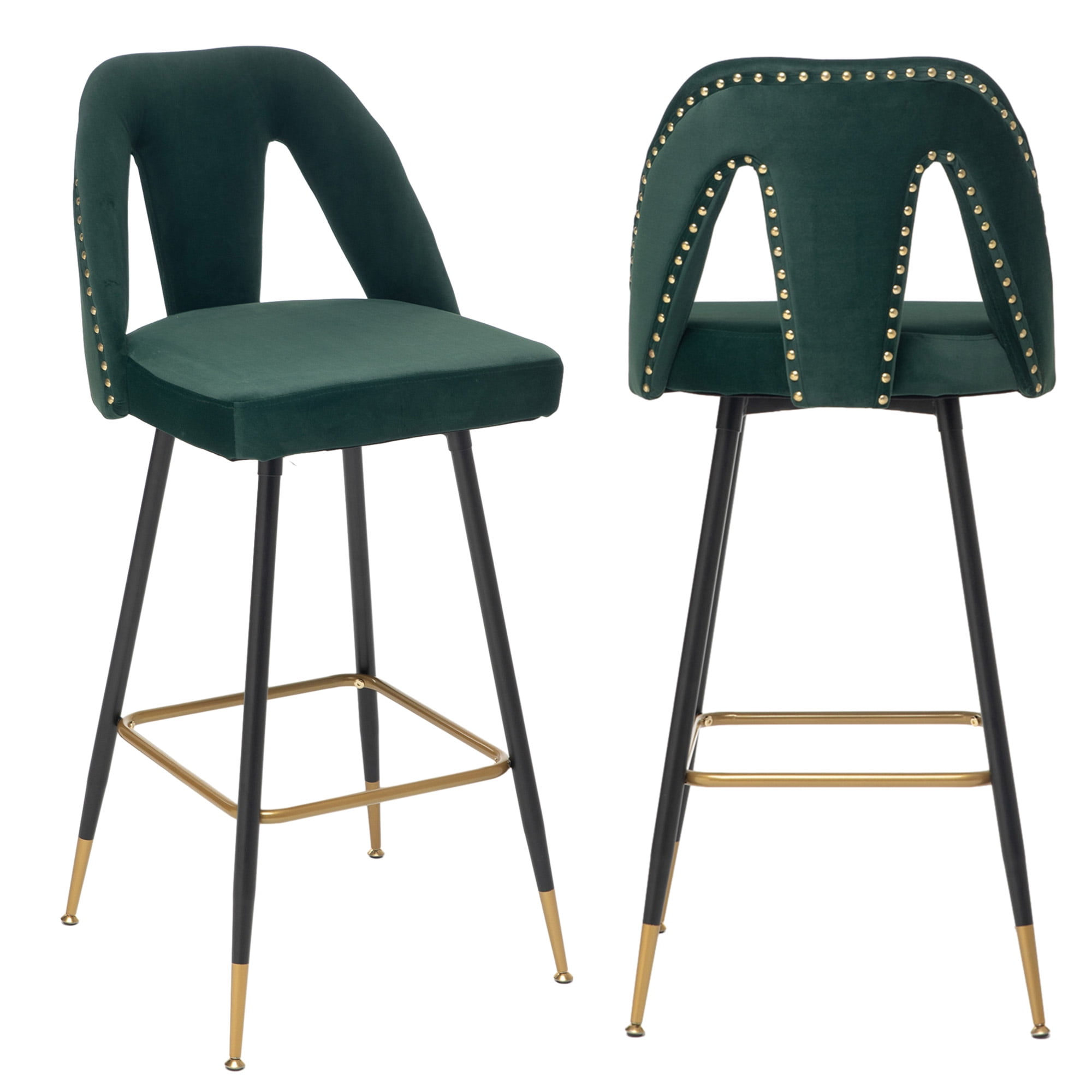 Counter Height Bar Stools Set of 2, Velvet Upholstered Bar Chairs with ...