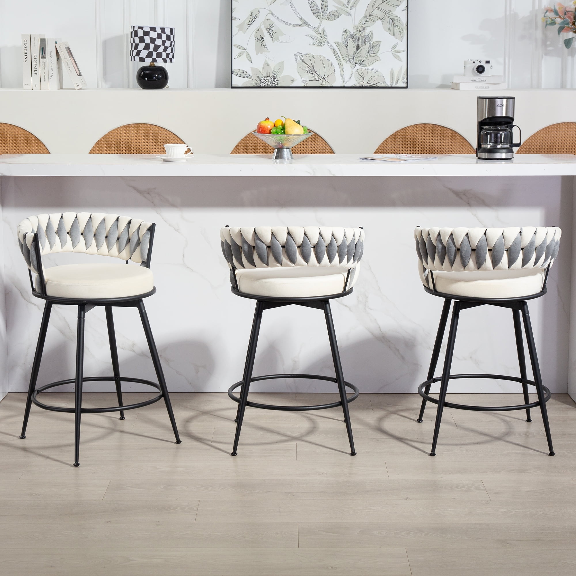 Counter Height Bar Stools Set of 3, 24 inch Seat Height Bar Stools, 360 ...