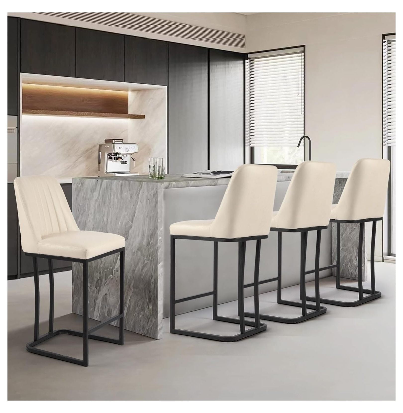 Counter Height Bar Stools Set of 4, 24.8 Inch Modern Upholstered Fabric ...