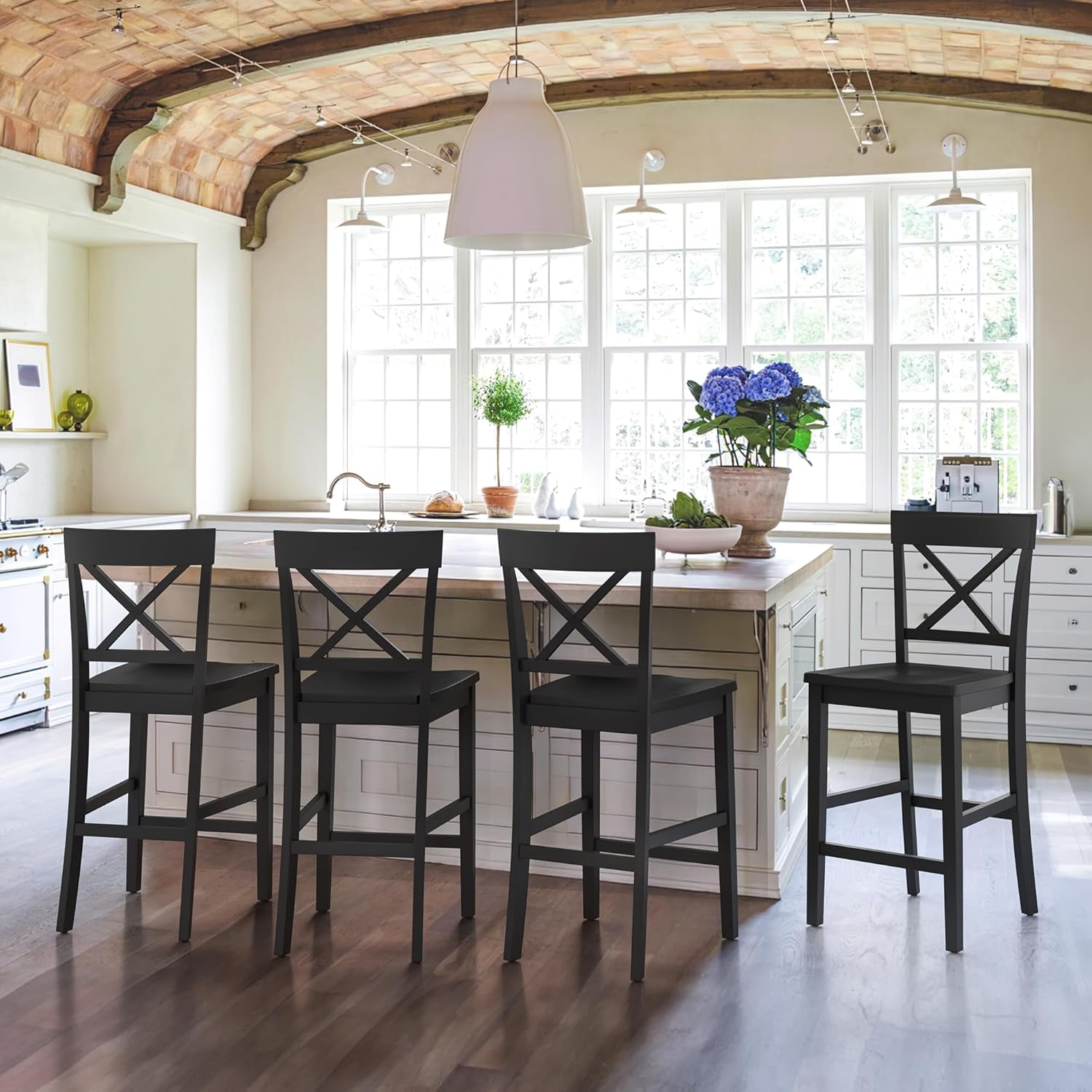 Counter Height Bar Stools Set of 4, 24" H Wooden Counter Stools with ...