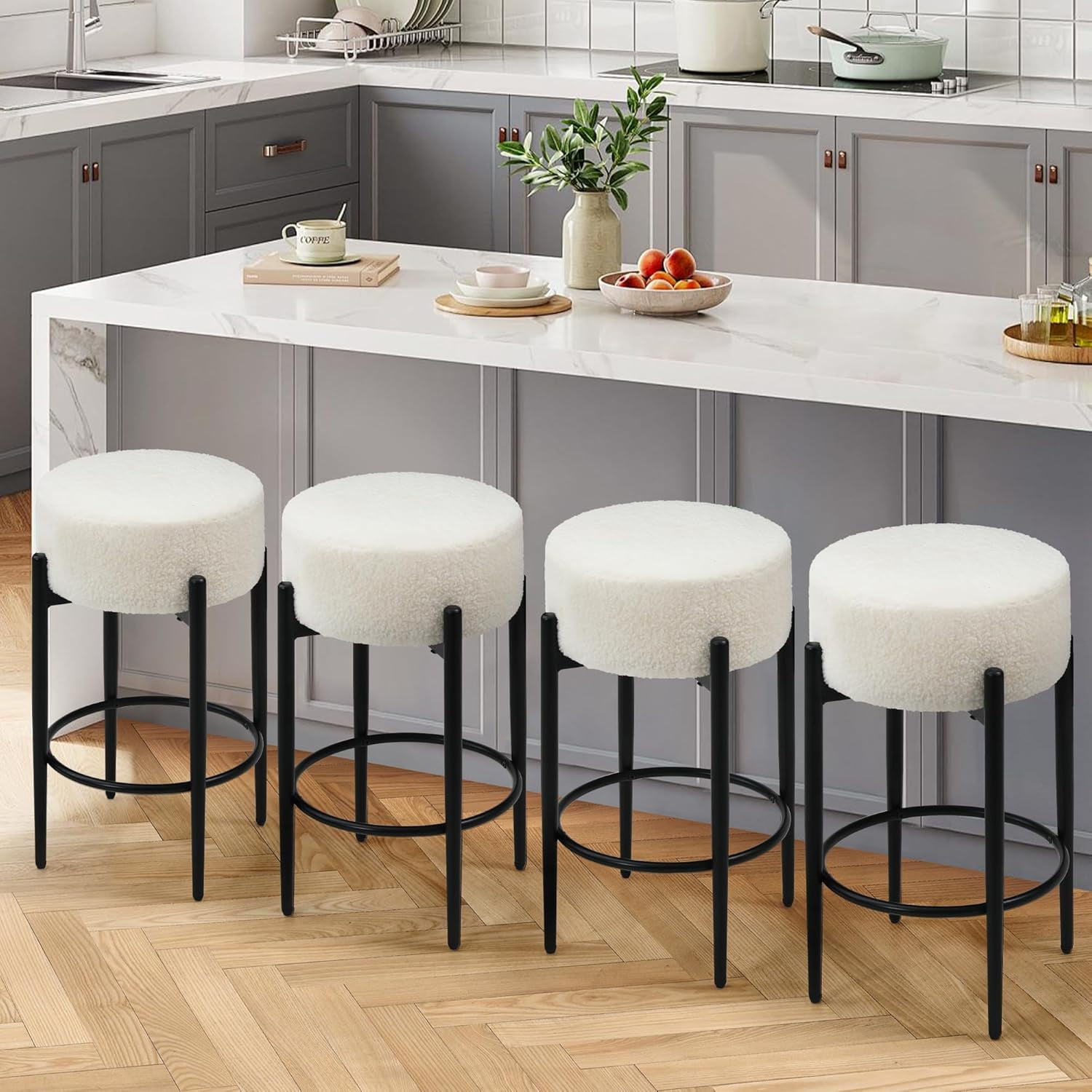 Counter Height Bar Stools, Set of 4, 24" Modern Backless Bar Stools ...