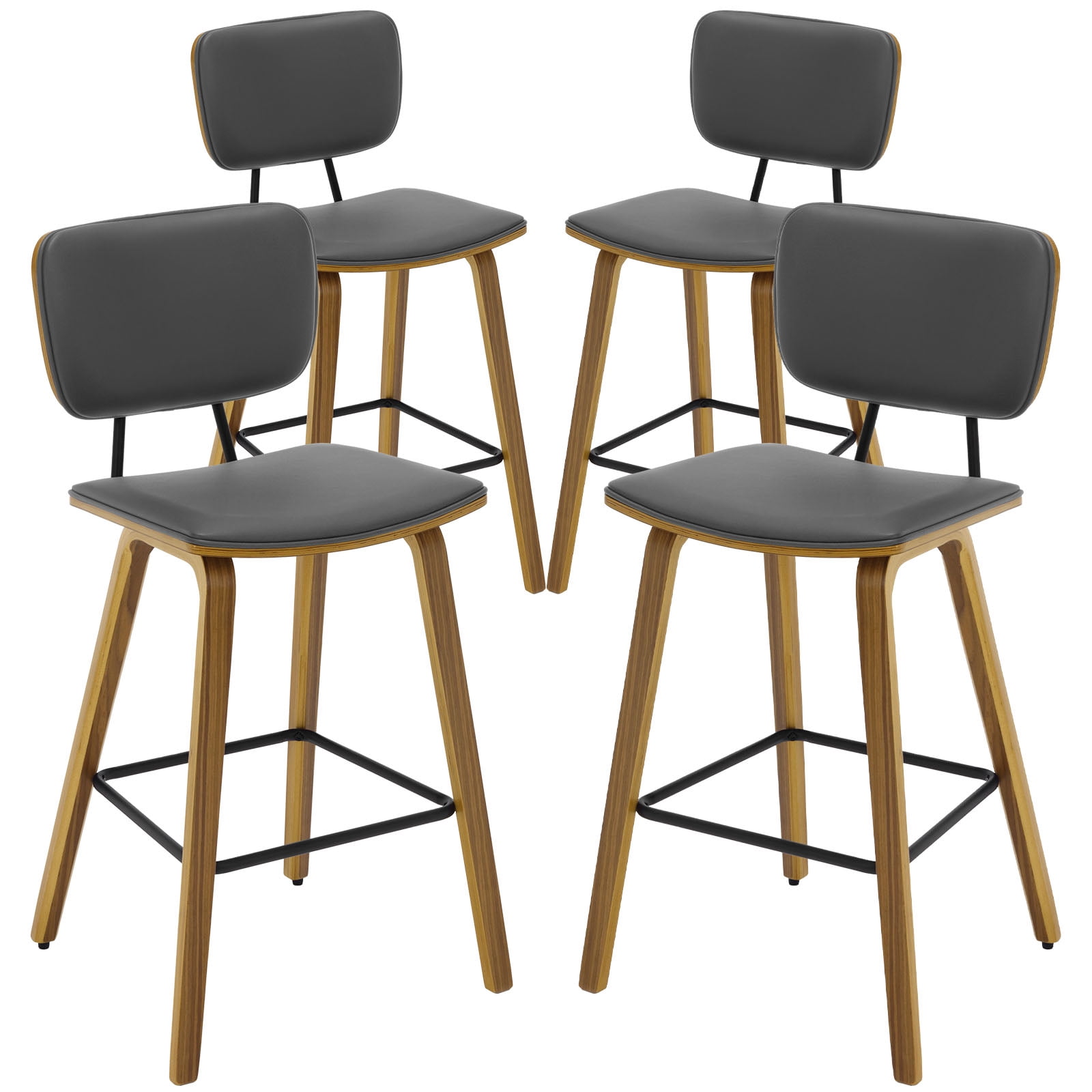 Counter Height Bar Stools, Set of 4, 26" Seat Height with PU Back Bent ...