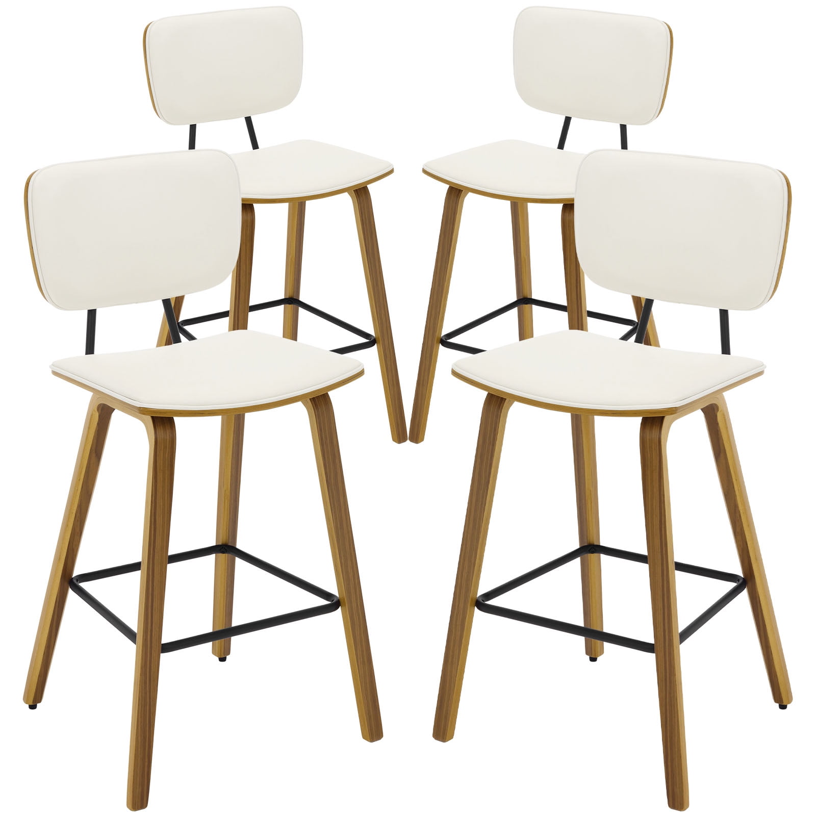 Counter Height Bar Stools, Set of 4, 26" Seat Height with PU Back Bent ...
