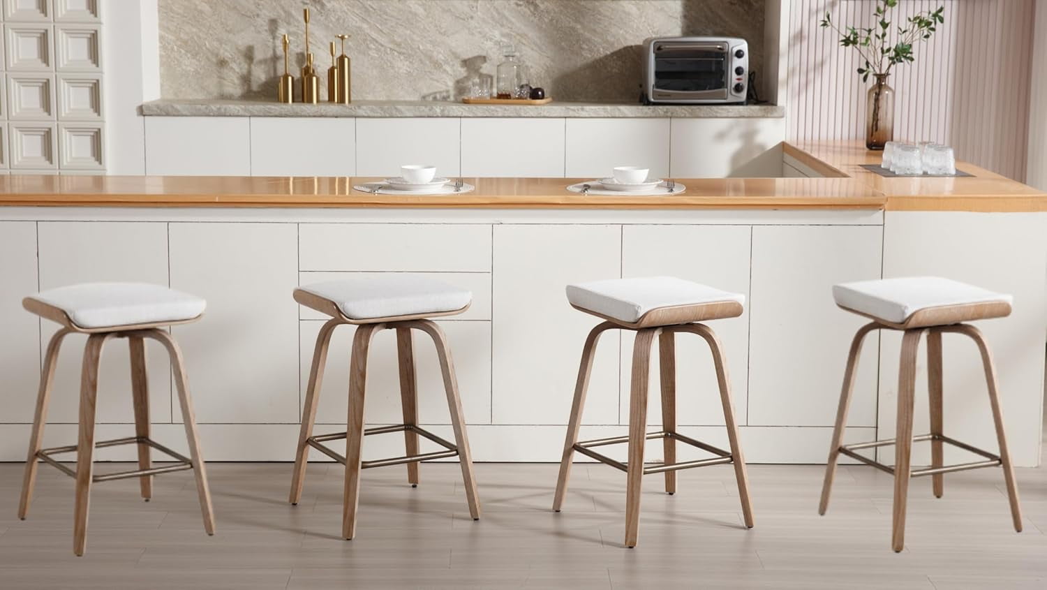 Counter Height Bar Stools Set of 4, 26" Swivel Bar Stools Saddle ...