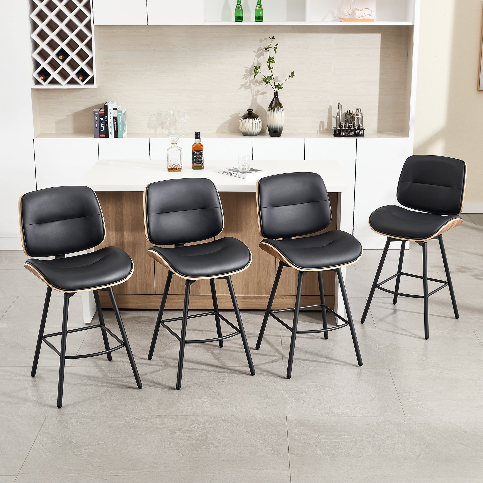 Counter Height Bar Stools Set of 4, 26" Swivel PU Leather Upholstered ...
