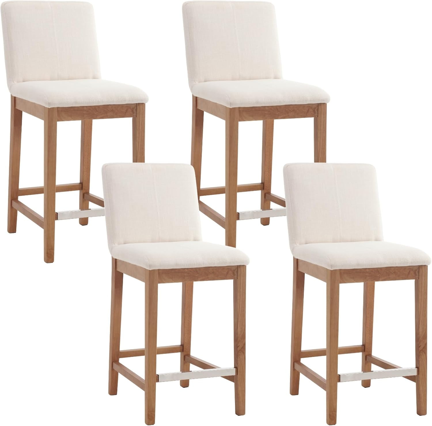Counter Height Bar Stools Set of 4 Linen Fabric Upholstered Kitchen ...