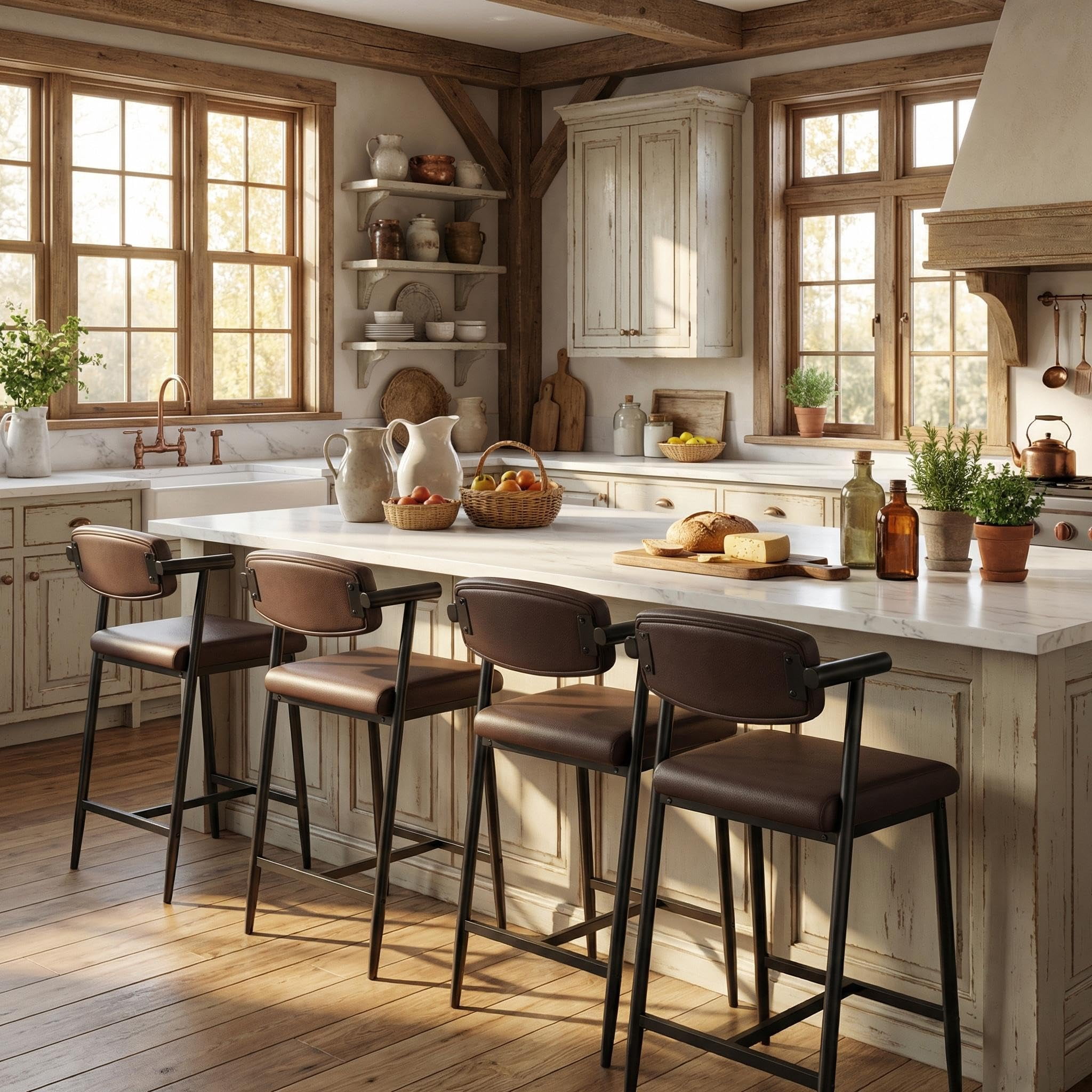 Counter Height Bar Stools Set of 8 with Arms, Soft Leather 8pcs Tall ...