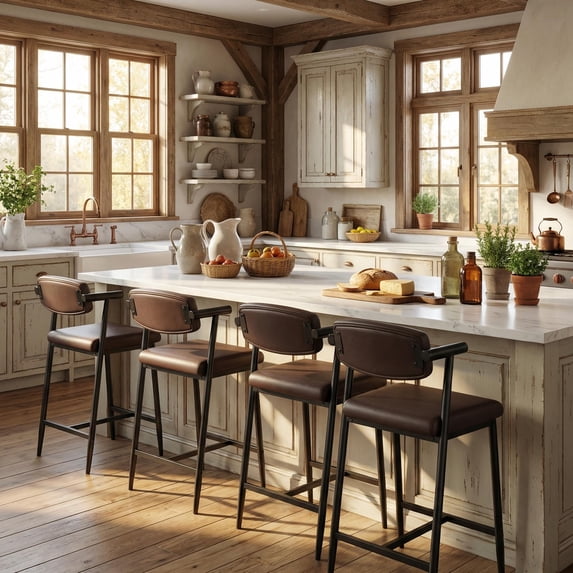 Counter Height Bar Stools Set of 8 with Arms, Soft Leather 8pcs Tall ...