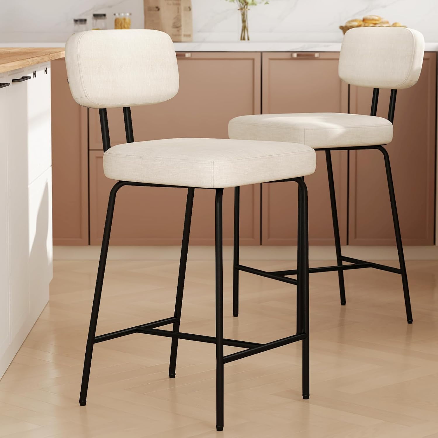 Counter Height Bar Stools Set of 2, 26" White Counter Stools ...