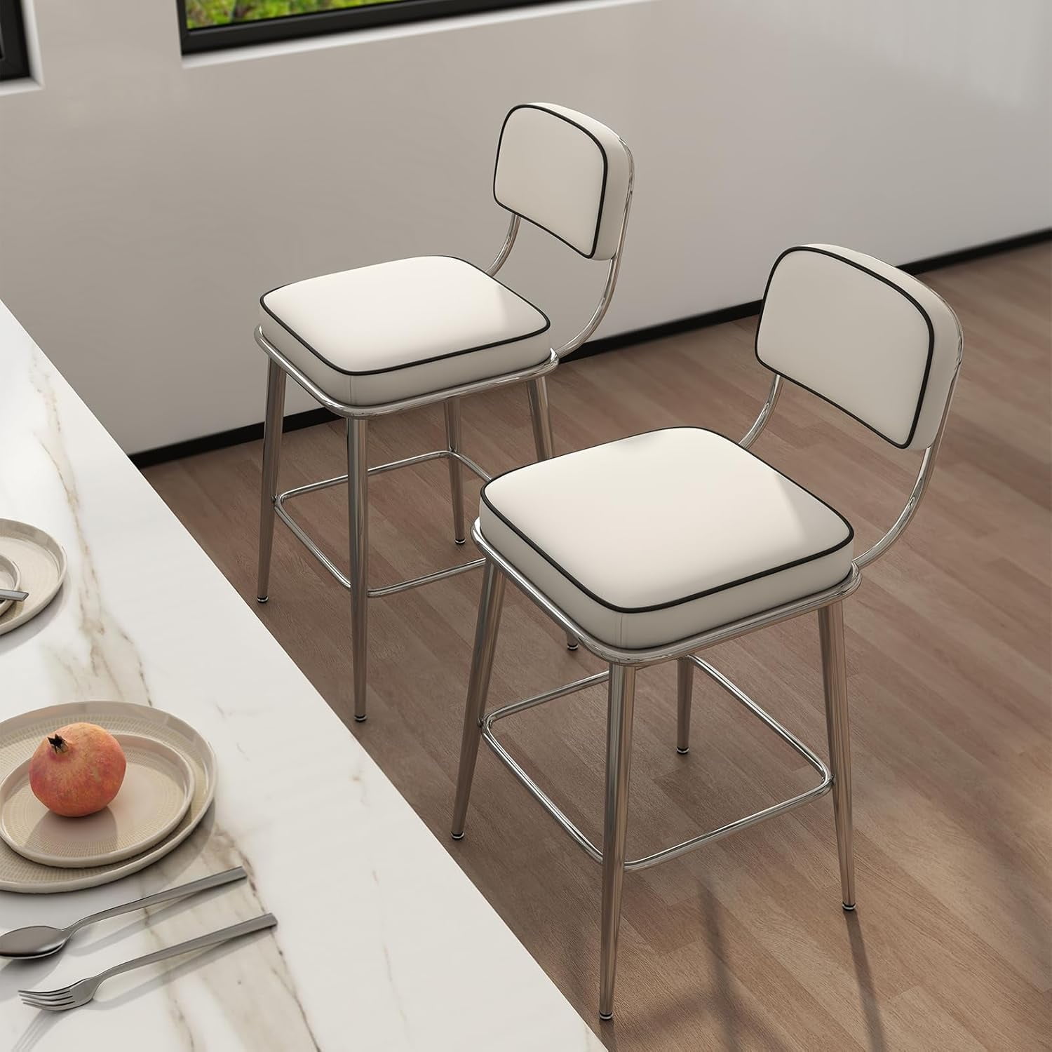 Counter Height Bar Stools Set of 2, 26 inch Pu Leather Upholstered ...
