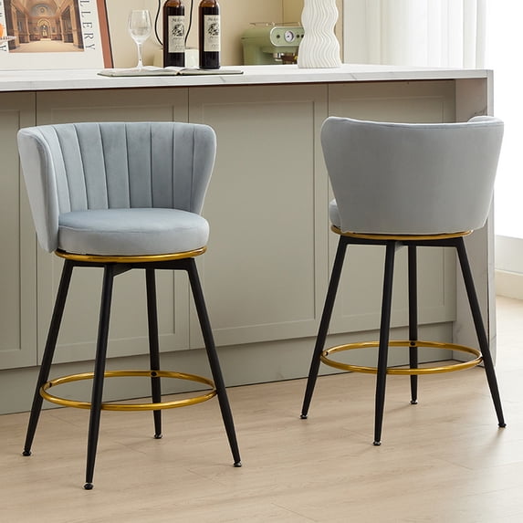 Counter Height Bar Stools Set of 2, 360° Swivel Upholstered Stools with ...