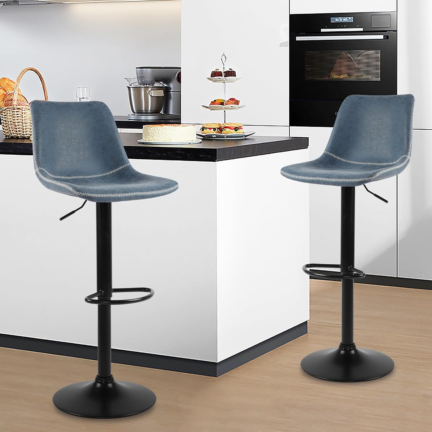 Counter Height Bar Stools Set of 2 Adjustable Swivel Bar Stools with ...