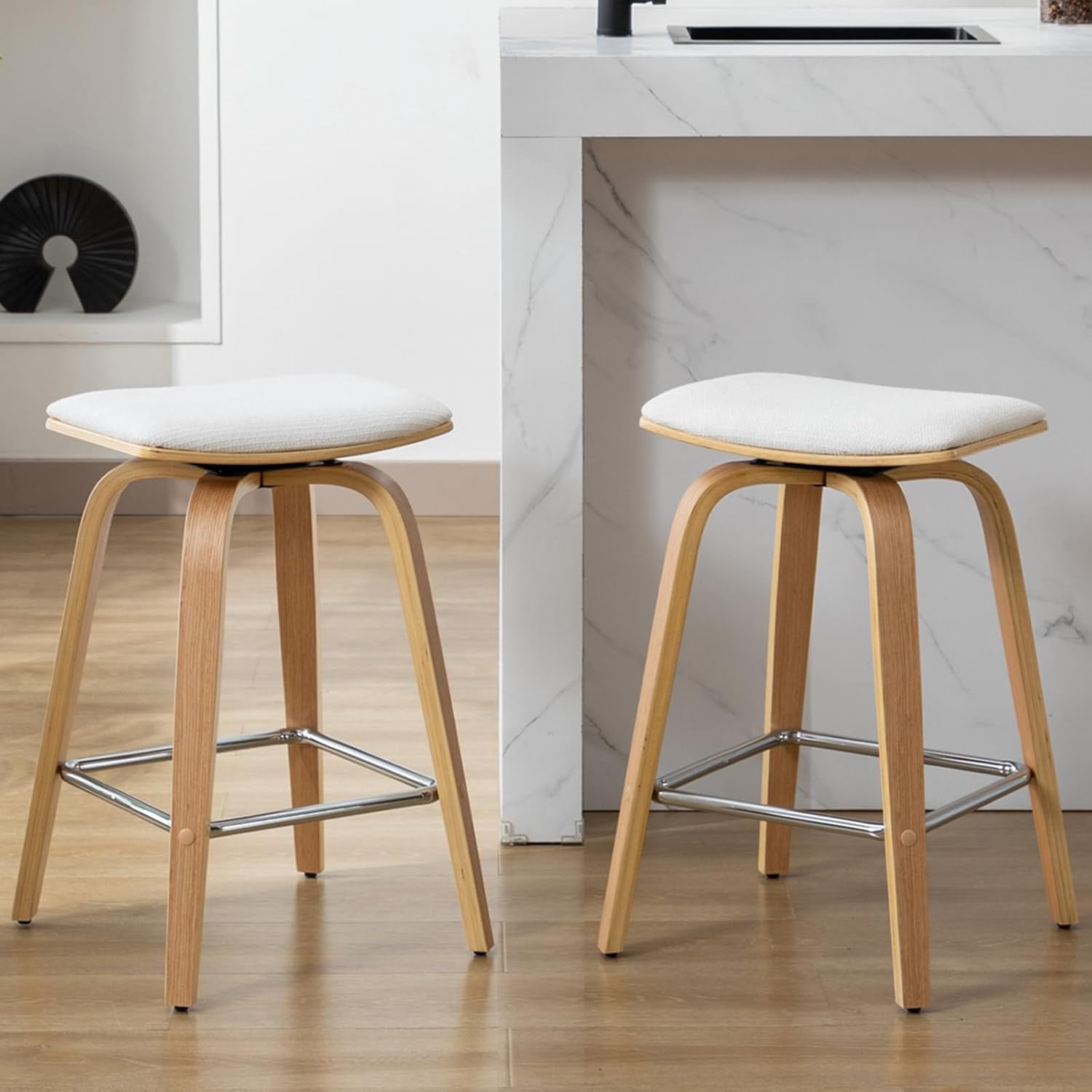 Counter Height Bar Stools Set of 2 - Backless 26" Swivel Counter Stool ...