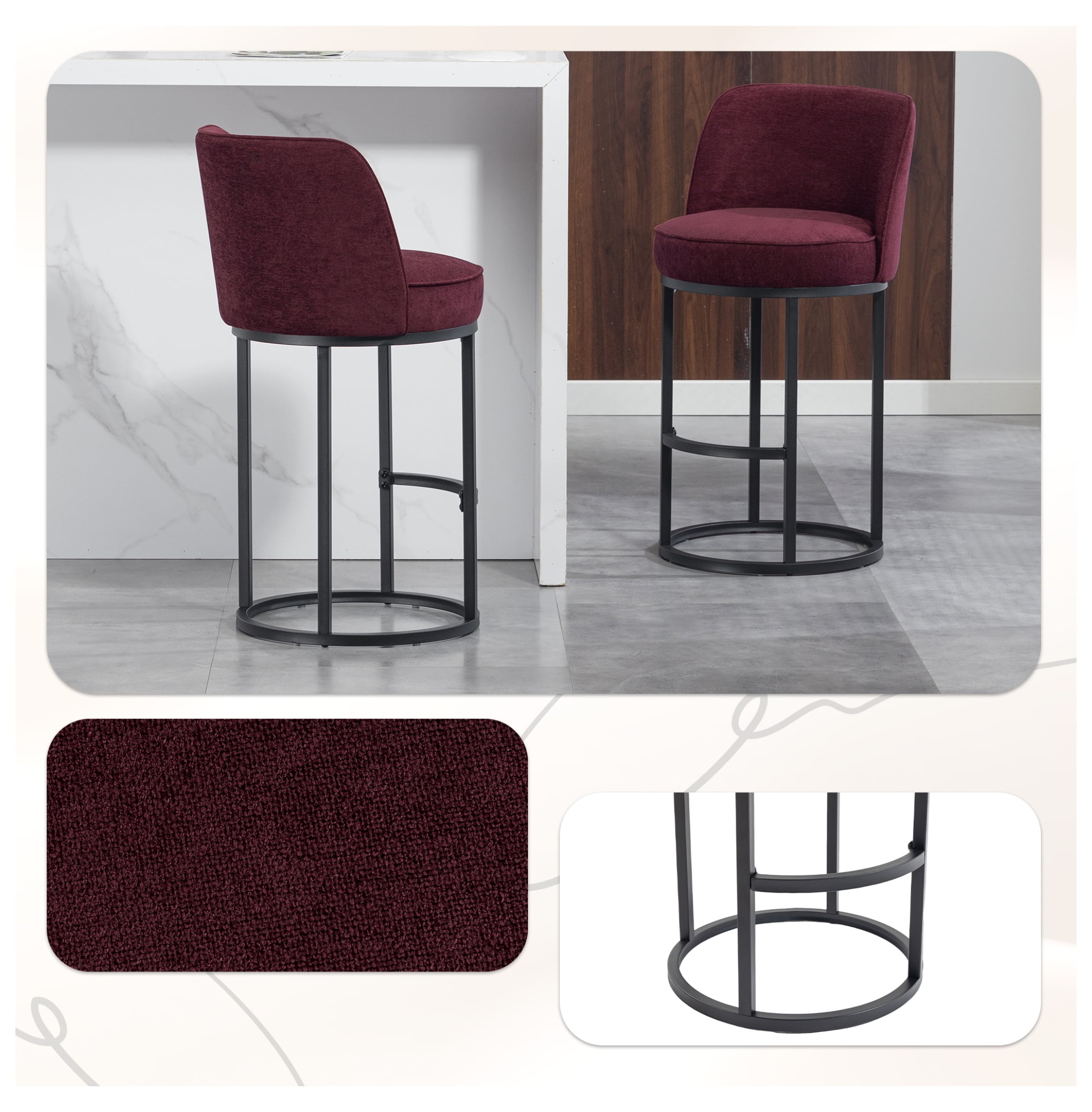 Counter Height Bar Stools Set of 2, Modern Counter Stools with Backrest ...