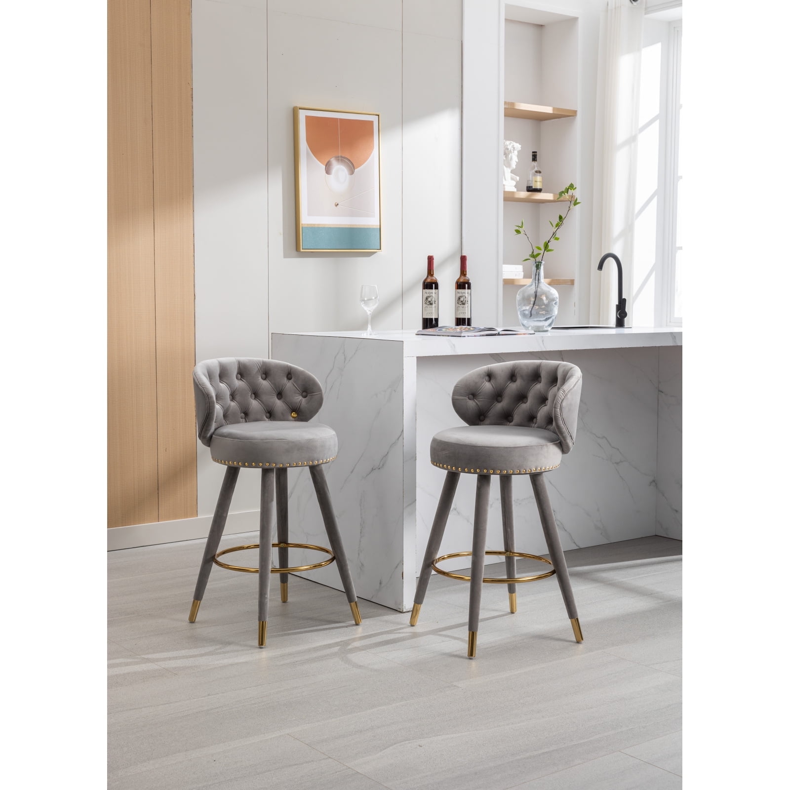 Counter Height Bar Stools Set of 2 for Kitchen Counter Solid Wood Legs ...