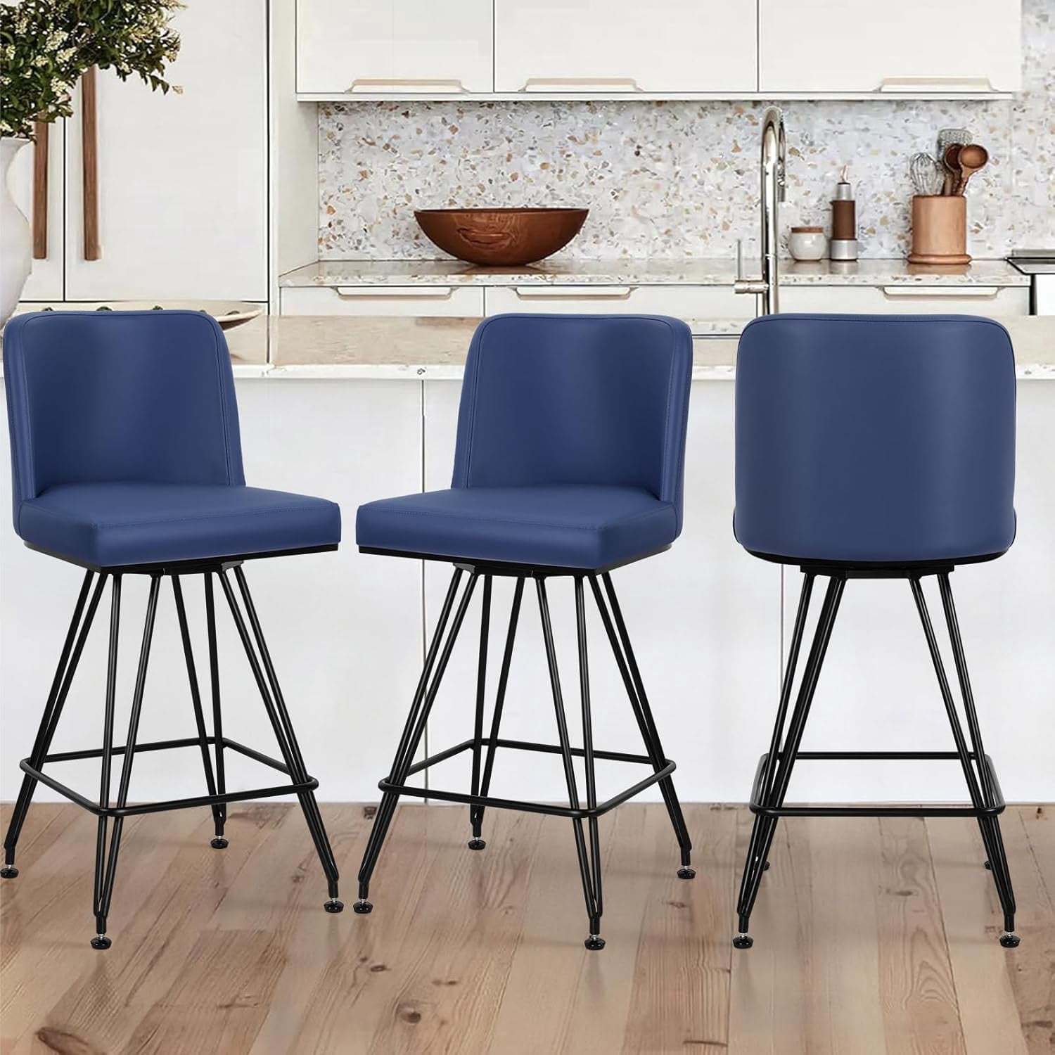 Counter Height Bar Stools Set of 3 38.2"H Swivel Bar Stools with Back ...