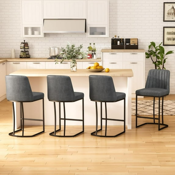 Counter Height Bar Stools Set of 4, 25.6" H Barrel Upholestered Faux ...