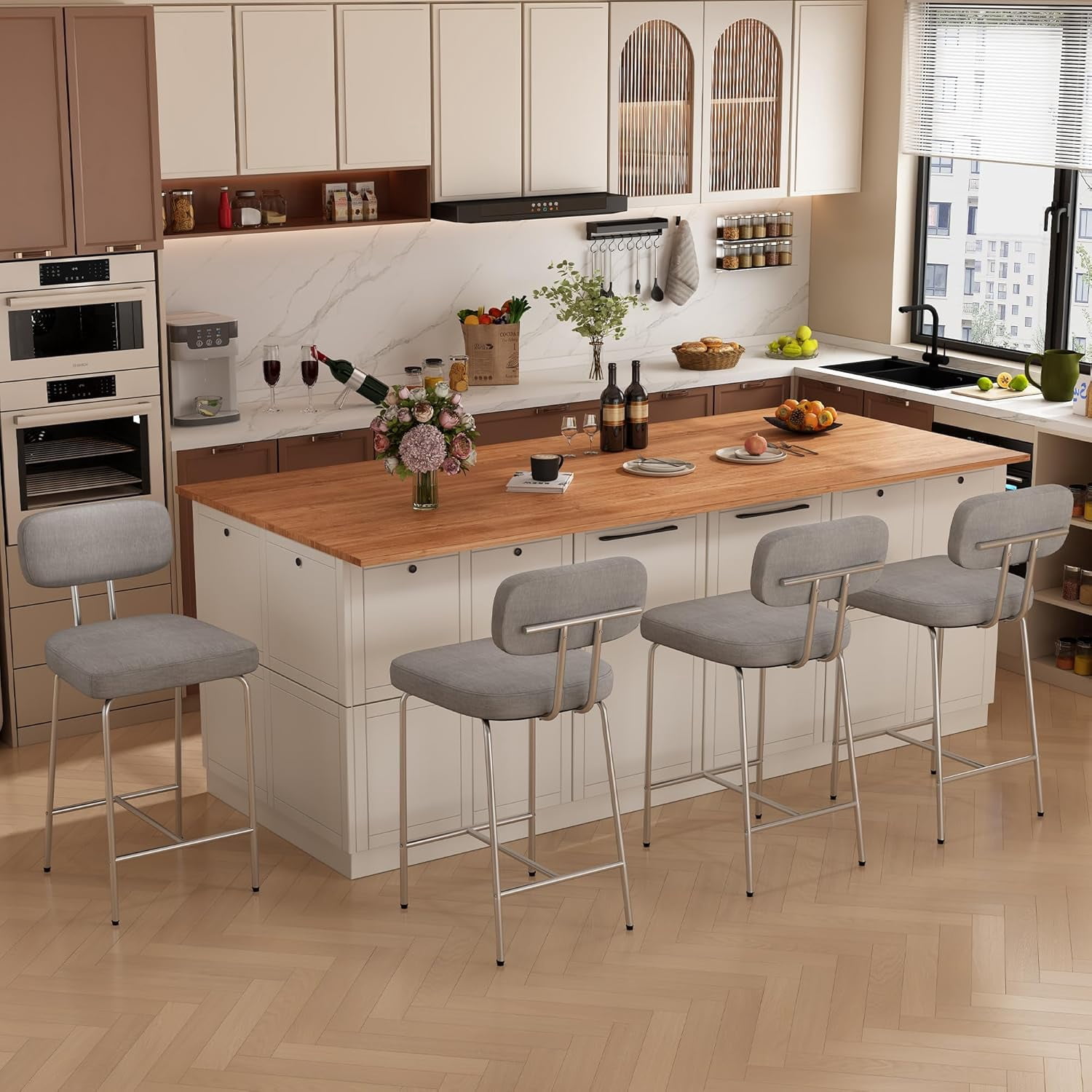 Counter Height Bar Stools Set of 4, 26" Grey Counter Stools ...