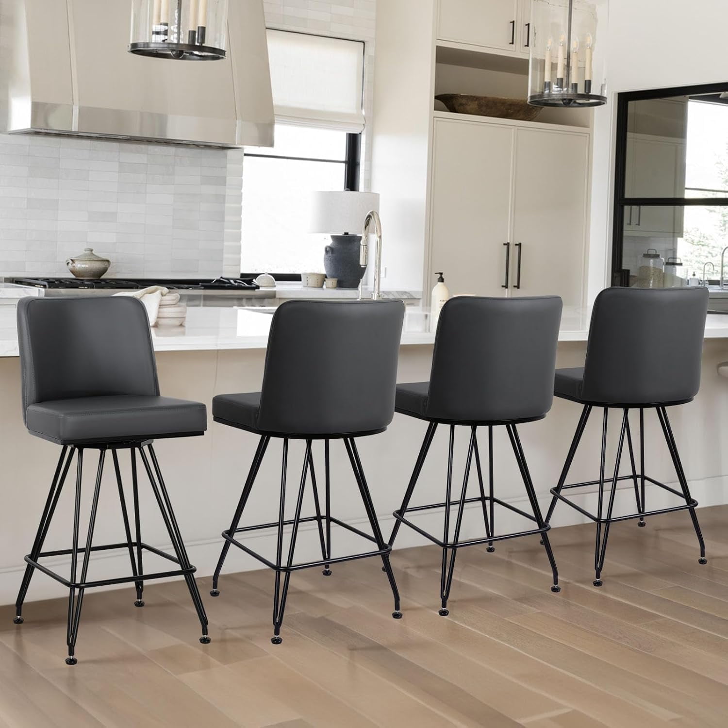 Counter Height Bar Stools Set of 4 38.2"H Swivel Bar Stools with Back ...