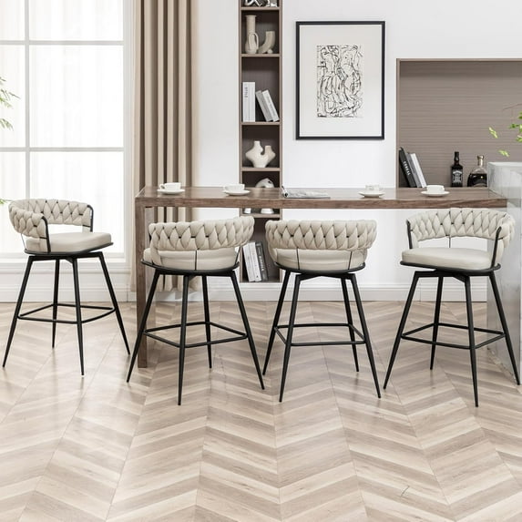 Counter Height Bar Stools Set of 4, Swivel Barstools with Curved Back ...