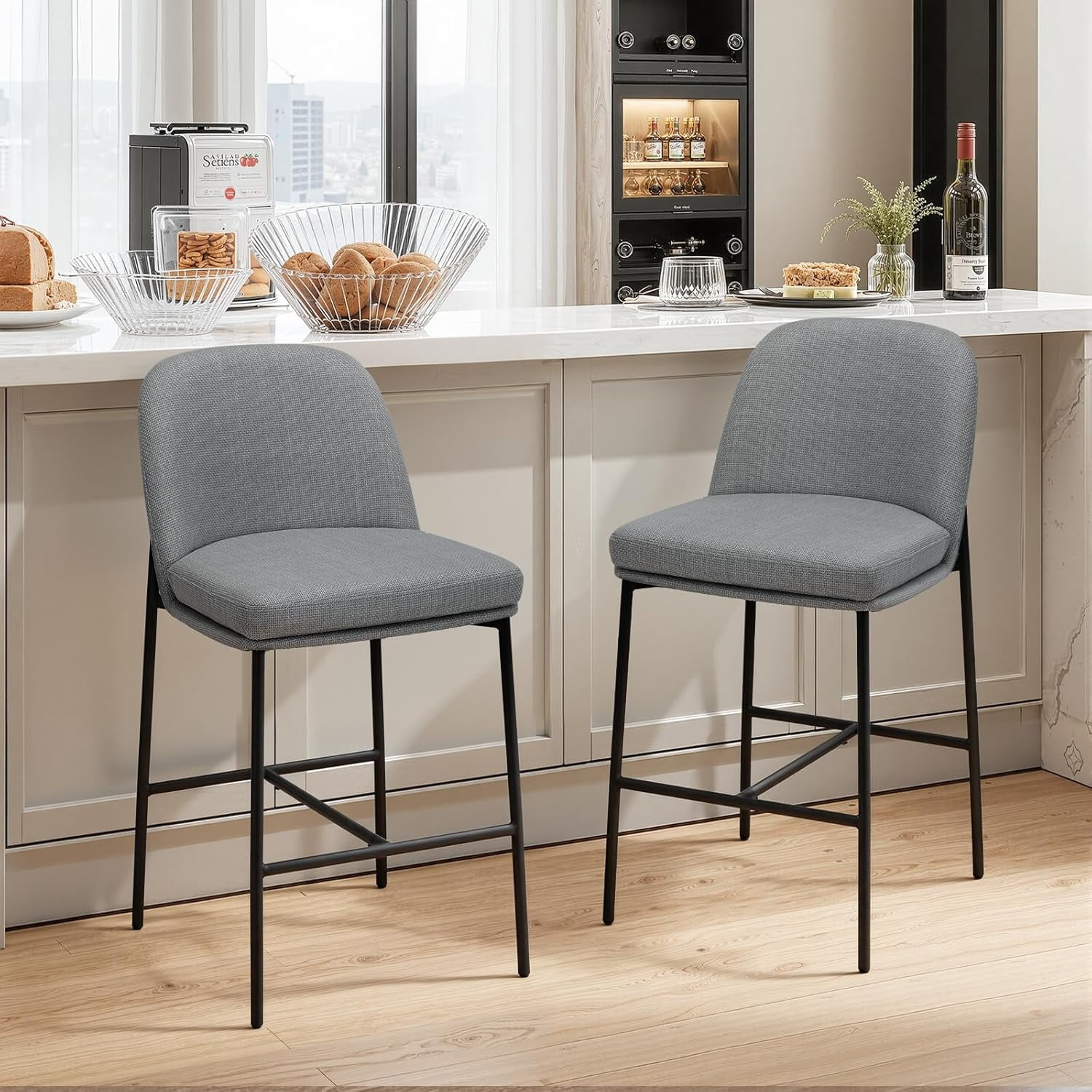 Counter Height Bar Stools Set of Kitchen Bar Stools with Back Mid ...