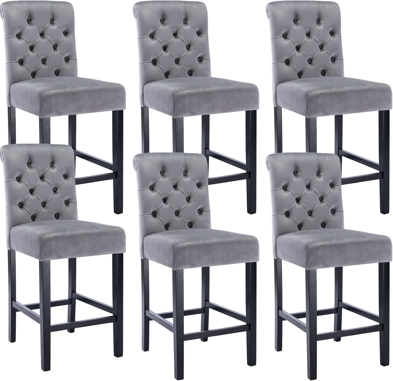 Counter Height Bar Stools Tufted Leather barstools Mid Century Wood Bar ...