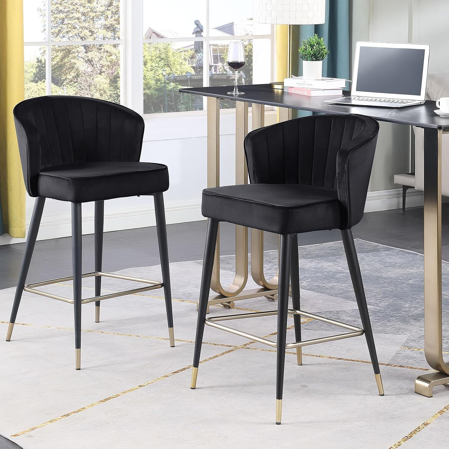 Counter Height Bar Stools Upholstered Bar Chair with Footrest 27 ...