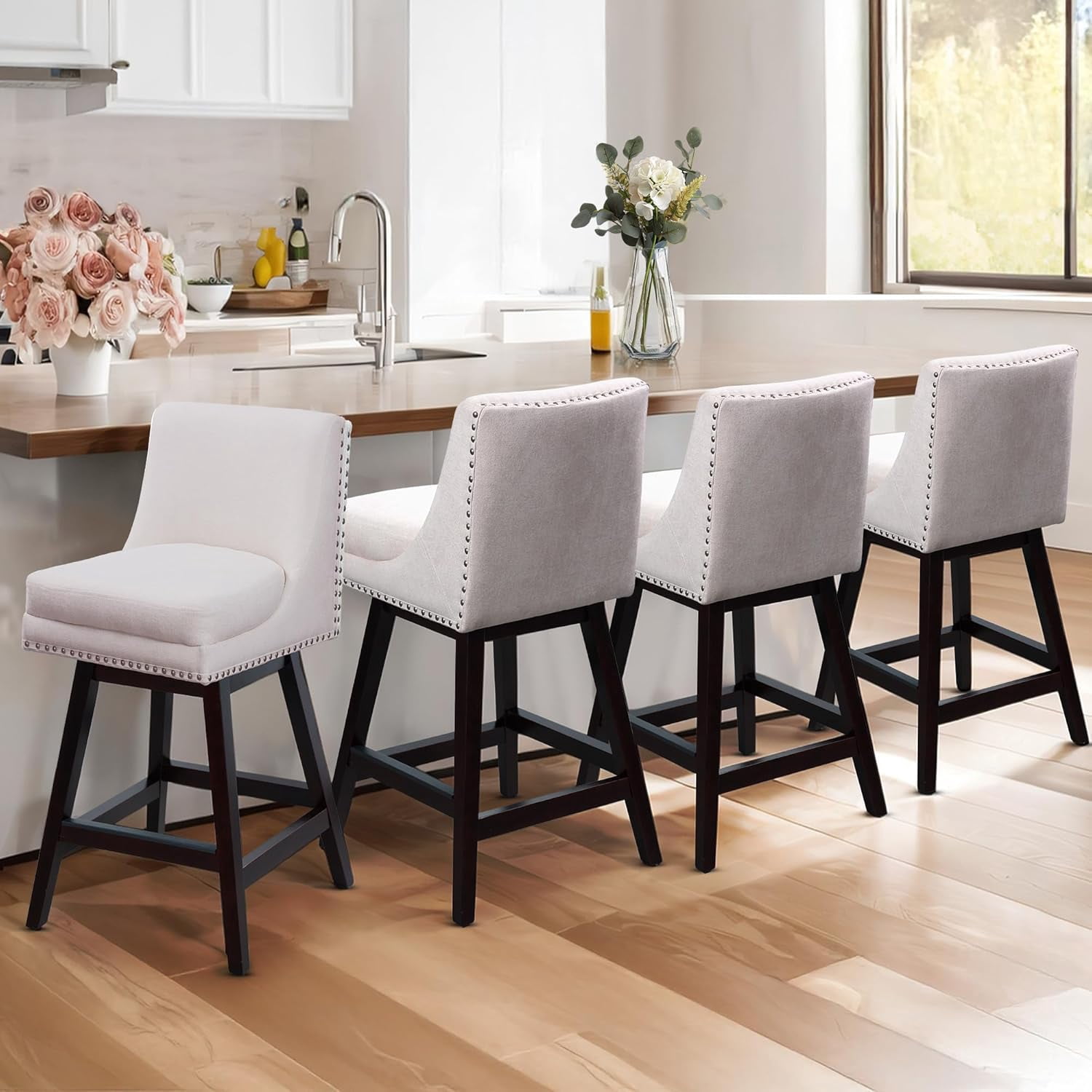 Counter Height Bar Stools with Swivel Design, Modern Oak Wood Leg ...
