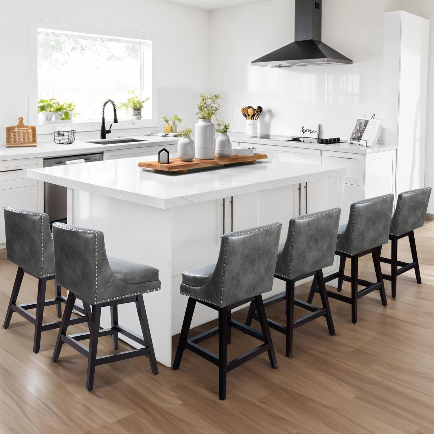 Counter Height Bar Stools with Swivel Design, Modern Oak Wood Leg ...