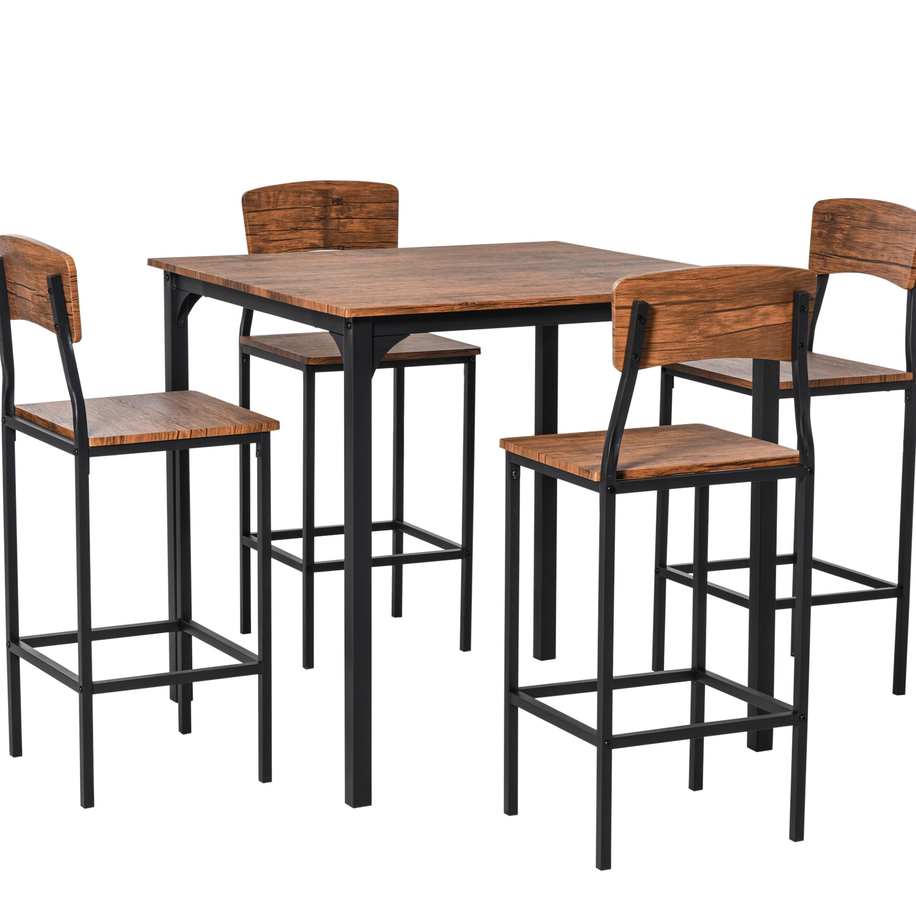 Counter Height Bar Table 4 - Square Walnut With Metal Leg Structure ...