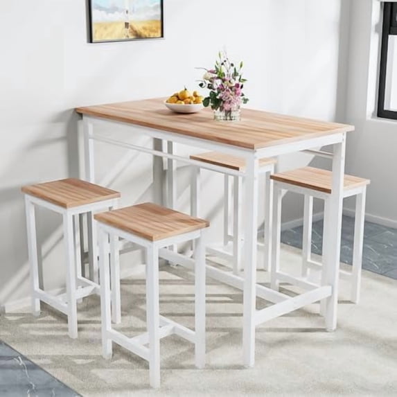 Counter Height Bar Table Set for 4, Bar Table with 4 Bar Stools, 5 ...
