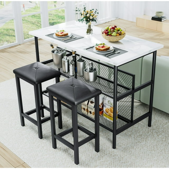 Seizeen 3-Piece Counter Height Dining Set with 2 Stools, 2-Tier Shelves ...