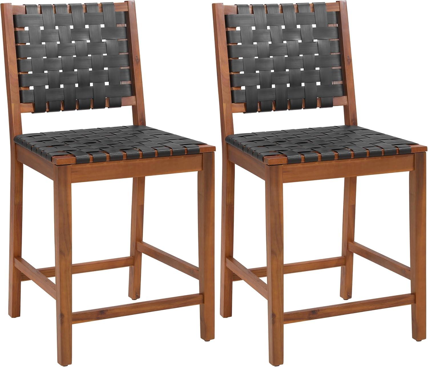Counter Height Barstools Set of 2-24" Faux Leather Woven Counter Stools ...