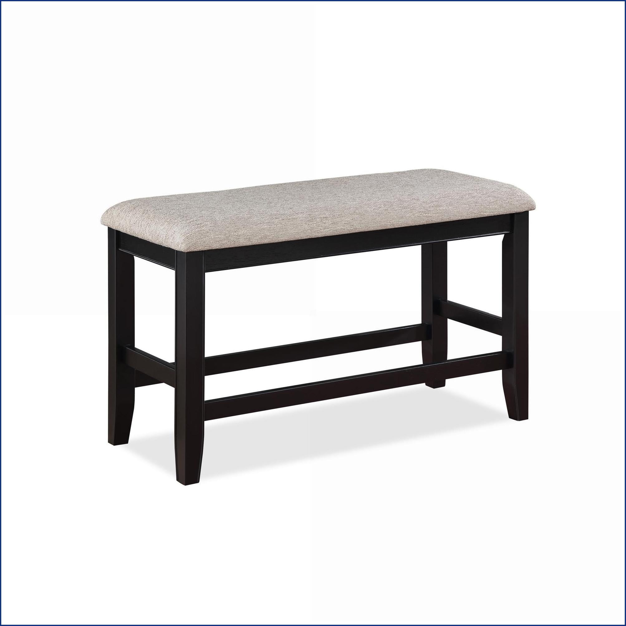 Counter Height Bench, Farmhouse Style Dark Gray Solid Wood Upholstered ...