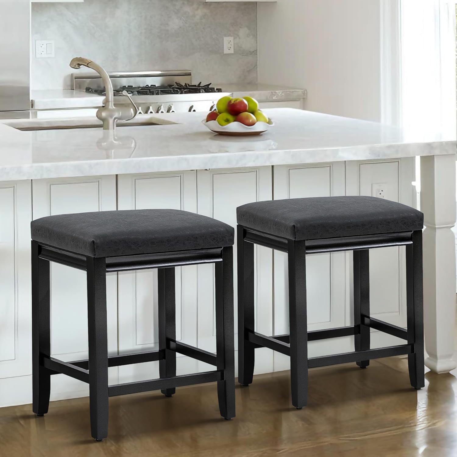 Counter Height Black Bar Stools Set of 2 for Kitchen Counter Farmhouse ...
