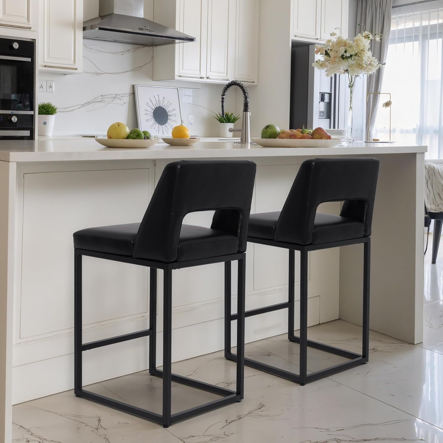 Counter Height Black Bar Stools Set of 2 for Kitchen Counter Modern Bar ...