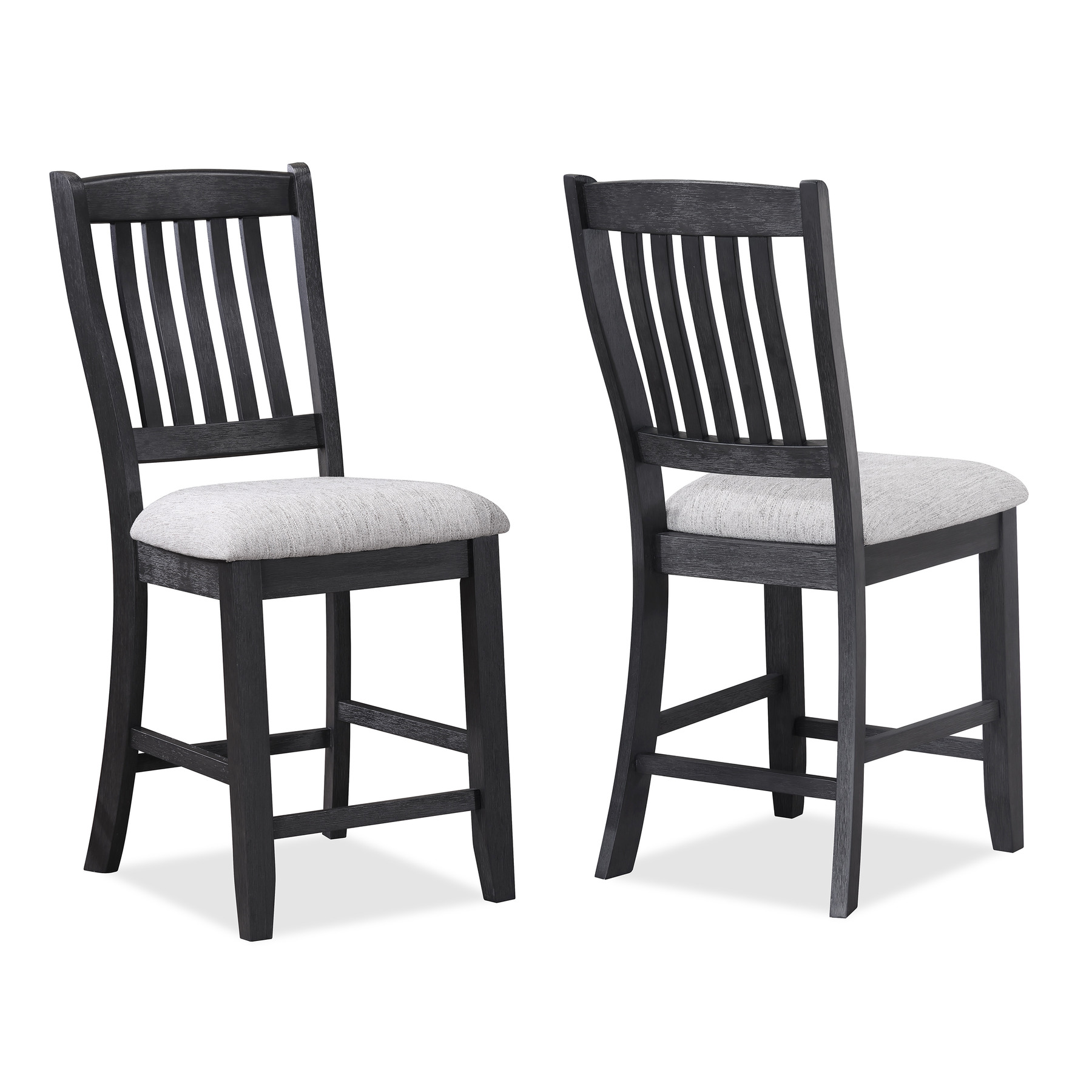 Counter Height Chairs 2pc, Look, Gray Upholstered Seat, Dark Wooden ...