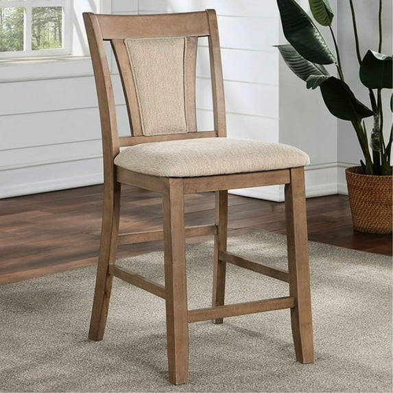 Counter Height Chairs in Natural Tone and Beige Fabric, 2 per Package ...