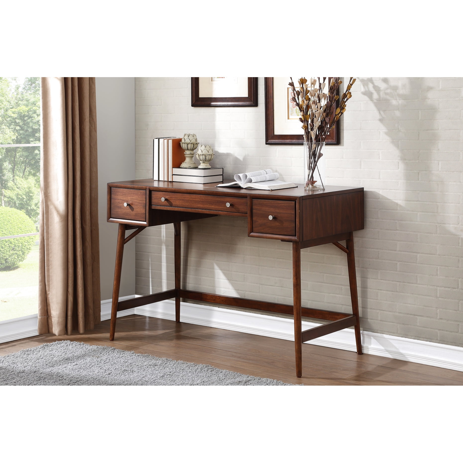 Counter Height Desk With Brown Color And Walnut Veneer For Office Space ...