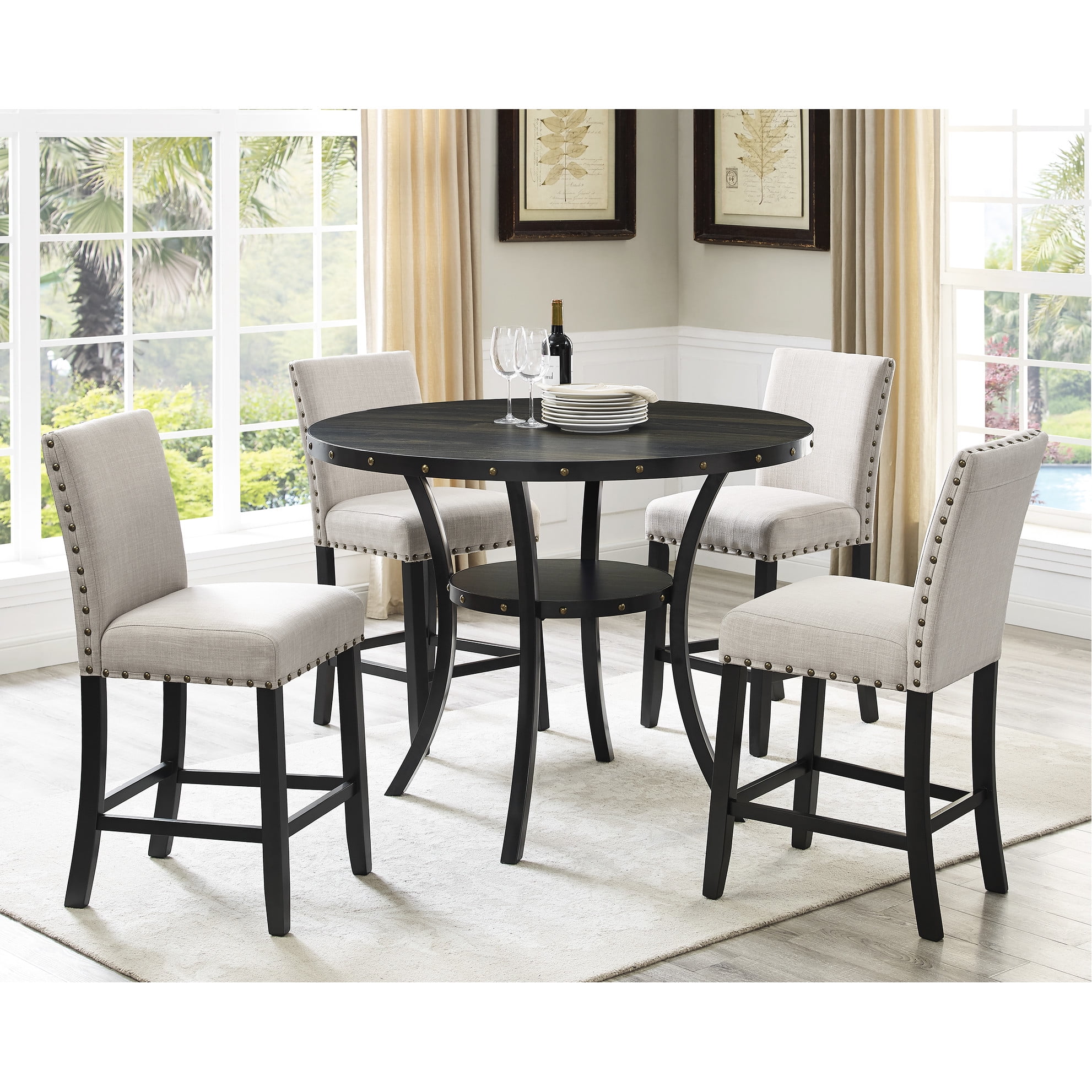 Counter Height Dining . 5 With Tan Nailhead Stools. Coffee Bean Finish ...