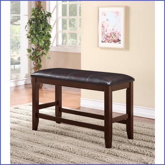 Counter Height Dining Bench Faux Leather Upholstered Espresso Wood ...