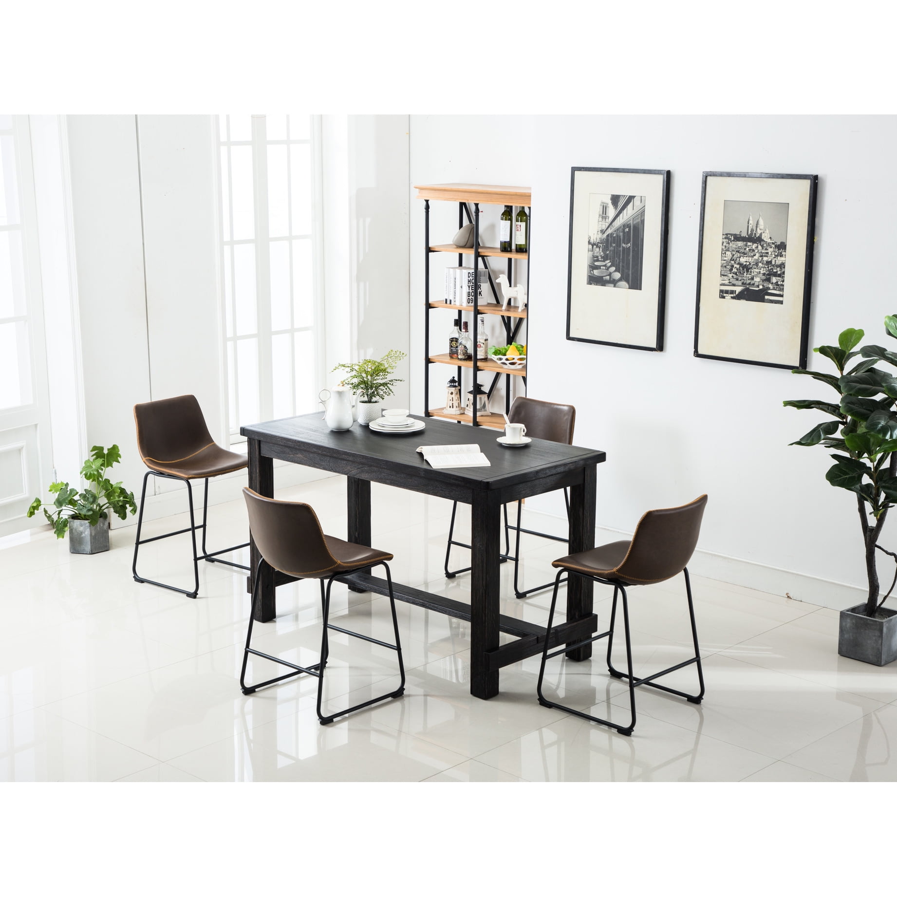 Counter Height Dining : Brown, 4 Chairs & Rectangular Table With ...