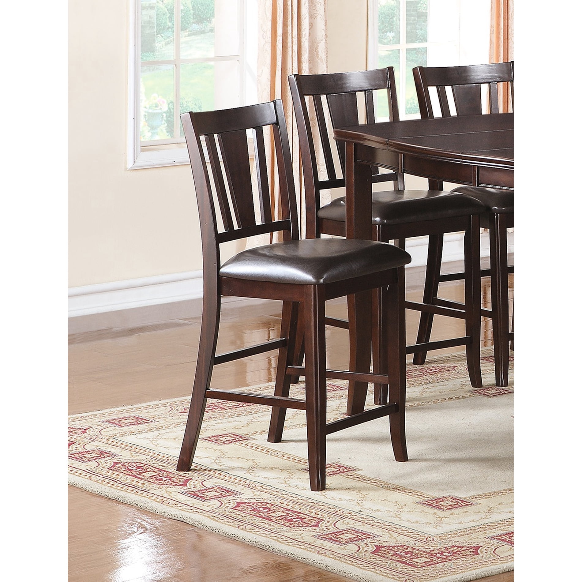 Counter Height Dining Chairs ( Of 2), Brown Faux Leather Cushion ...